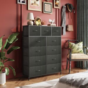 WLIVE Tall Dresser for Bedroom, Fabric Dresser Storage Tower, Dresser & Chest of Drawers Organizer Unit with 11 Drawers, Storage Cabinet, Hallway, Closets, Steel Frame, Wood Top