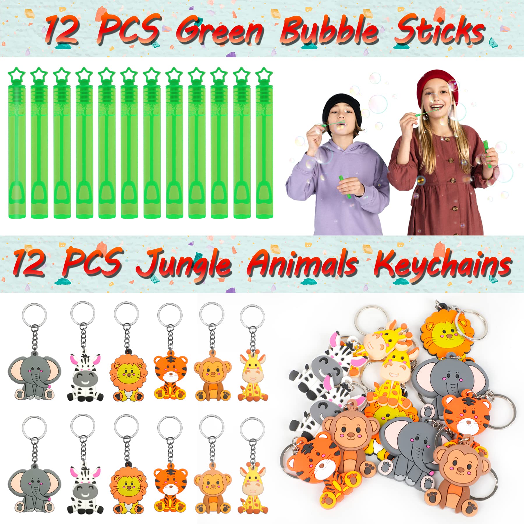 Jungle Safari Party Favors Set 84 PCS Wild Animals Theme Masks Sticker Keychains Straws Slap Bracelets Bubble Sticks Gift Bags for Kids Birthday Party Baby Shower Goodie Bag Fillers Jungle Safari