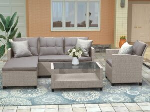 merax 4 piece outdoor patio furniture sets conversation set wicker ratten sectional sofa with seat cushions