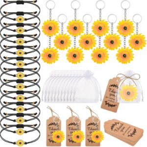 48 pcs sunflower party favors set sunflower keychains adjustable bracelets organza bags and thank you kraft tag sunflower decor for birthday bridal shower wedding return gift