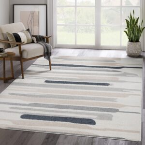 abani rugs cream and gray 8 ft. x 10 ft.(7'9"x10'2") contemporary neutral paint line area rug. superior turkish stain resistant area rug