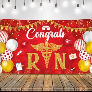 katchon, congrats rn graduation banner - large 72x44 inch | red congrats nurse banner, nurse graduation decorations | rn graduation party decorations, nursing graduation decorations class of 2024