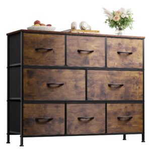 wlive 8 drawer dresser for bedroom, fabric dresser with large storage drawer unit for entryway, chest of drawers for living room, rustic brown