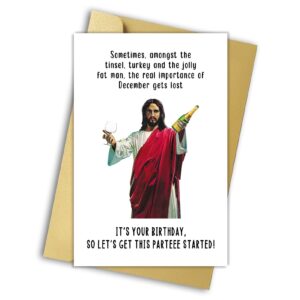 december birthday card ideal for anyone,christmas jesus christ party,unique birthday card,funny jesus card