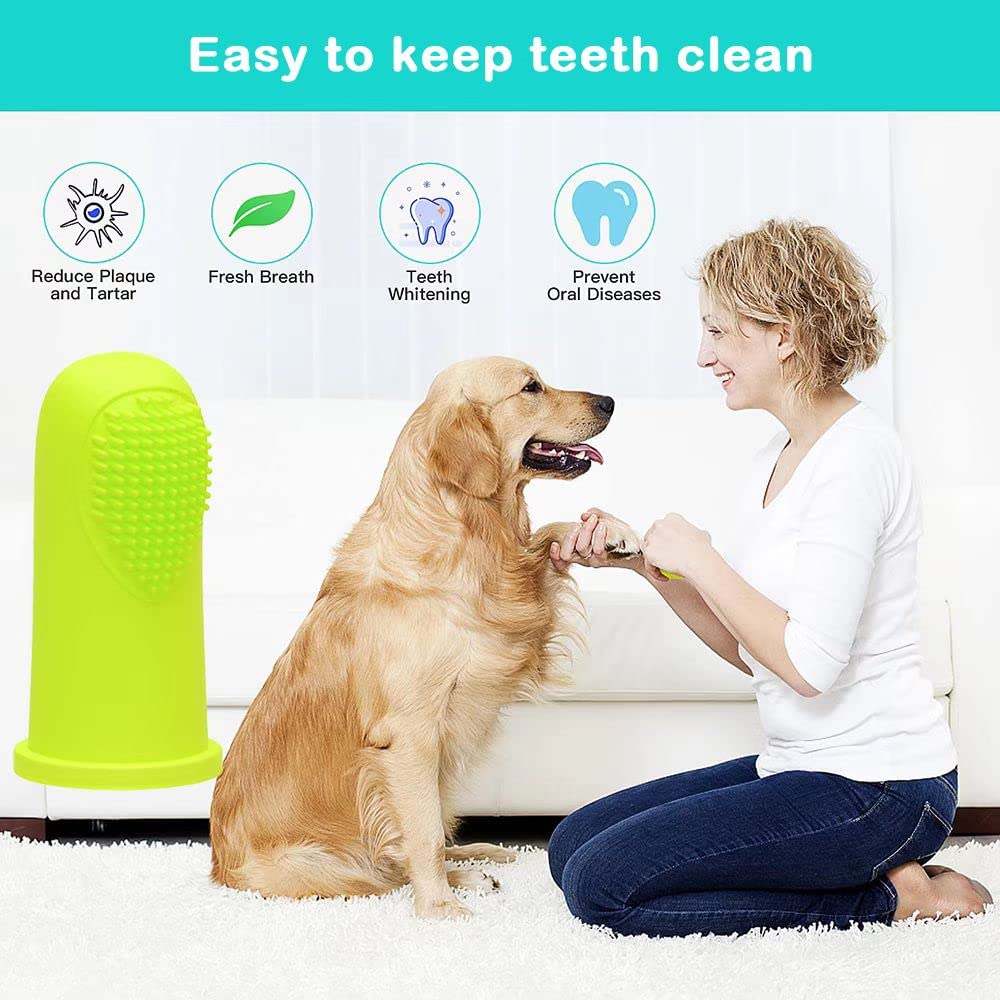 Dog Toothbrush Finger Toothbrush Set (4 Pack, with Dog Eye tears Black Chin Cleaning Tool) , Silicone Toothbrush，Soft bristles, Easy to Clean Teeth, Suitable for Dogs, Cats and Pets to use