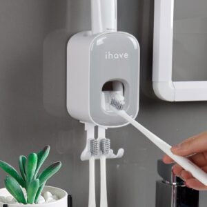 ihave toothbrush holder wall mounted with toothpaste dispenser - easy to install, sturdy, and stylish bathroom decor & bathroom accessories