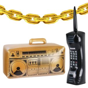 ayrxg 26 pieces 80s 90s party decorations inflatable radio boombox inflatable mobile phone 16 inch gold inflatable foil chain balloons for cosplay props hip hop theme birthdays weddings graduations