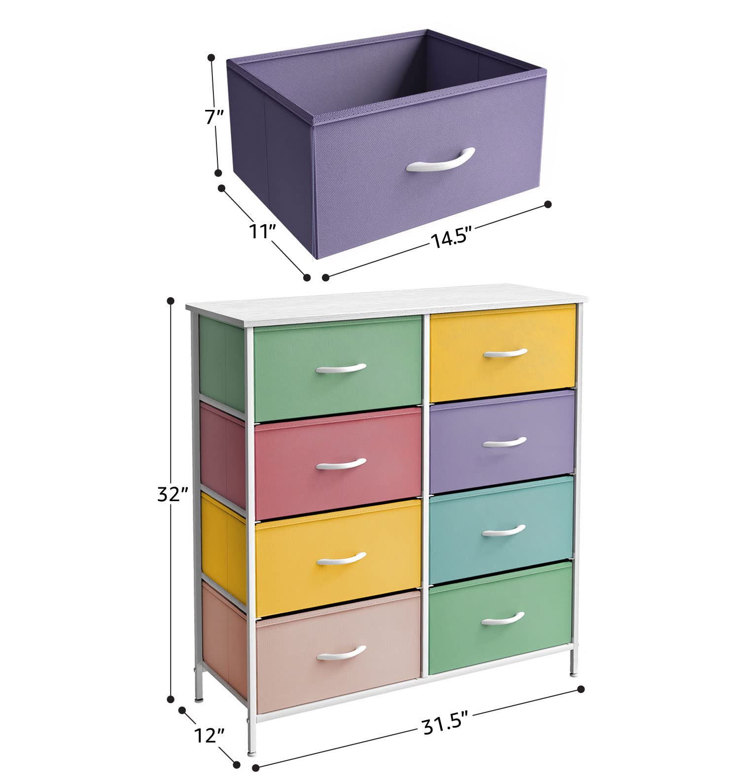 Sorbus Kids Dresser with 8 Drawers - Furniture Storage Chest Tower Unit for Bedroom, Hallway, Closet, Office Organization - Steel Frame, Wood Top, Tie-dye Fabric Bins (Pastel 1)