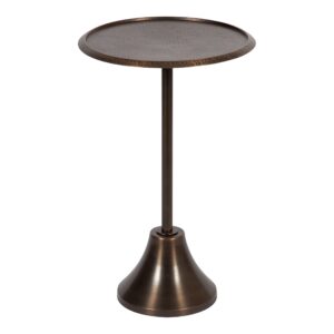 kate and laurel sanzo modern pedestal side table, 15 x 15 x 24, bronze, decorative end table with hammered tabletop for use as a bedroom nightstand or living room accent