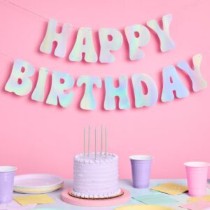 xo, fetti iridescent happy birthday foil banner - 5 ft. | bday party decorations, 70s cool birthday decor, sweet 16, 21st