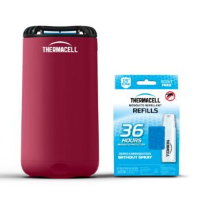 thermacell patio shield bundle - mosquito repeller + 36-hour refill pack; includes 4 fuel cartridges & 12 repellent mats for a total of 48 hours of mosquito repellent for patio; bug spray alternative