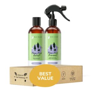 kin+kind flea and tick spray and shampoo kit- shampoo and spray set- shampoo for dogs, spray for dogs- for tick and flea control shampoo and repel spray- lavender, 12 oz each