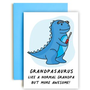 huxters greeting card - dinosaur birthday card for grandpa (grandpasaurus) - a5 happy birthday card with unique illustration