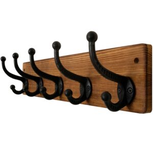 webi rustic coat rack wall mount,5 cast iron coat hooks wall mounted,heavy duty wall coat hanger hooks for hanging coats,clothes,rustic brown