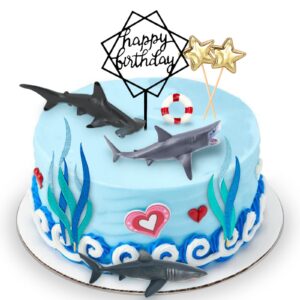 memovan shark cake toppers 9pcs, shark birthday cake cupcake topper mini toy figurines, shark cake decoration for under the sea ocean shark underwater theme birthday baby shower party supplies