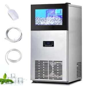 costway commercial ice maker machine, 180lbs/24h stainless steel under counter freestanding ice machine for restaurant with self-cleaning function, 63 ice cube ready in 13-18 mins, 35 lbs storage bin