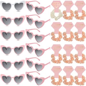 24 bridesmaid proposal gift set bachelorette theme party favors 12 bachelorette heart shaped bride sunglasses 12 satin hair scrunchies for bridal wedding party supplies (white and pink frame)