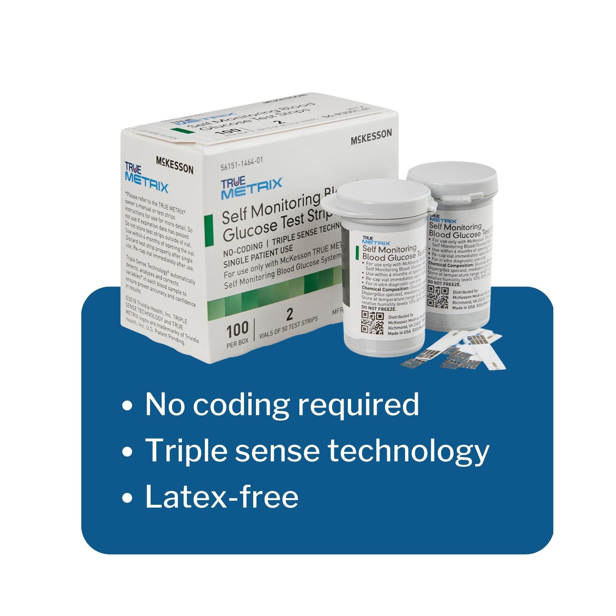 McKesson TRUE METRIX Self-Monitoring Blood Glucose Test Strips - Supplies for Diabetes Self Monitor Systems, 100 Strips, 6 Packs, 600 Total