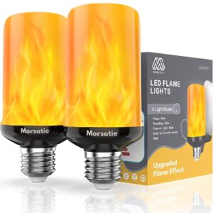 【upgraded flame】morsatie led flame light bulbs, 4 modes flickering light bulbs with gravity sensor, e26 fire light bulb for halloween, christmas, party, porch, patio, indoor outdoor decoration-2 pack