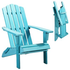 polyteak folding adirondack chair, premium weather resistant poly lumber, outdoor patio furniture, up to 300 lbs, plastic adirondack chairs for patio garden fire pit (classic, blue)