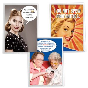 nobleworks assorted 3 pack, funny naughty retro birthday cards for women with 5 x 7 inch envelopes (3 designs, 1 each) laughing ladies vc2807bdg-c1x3