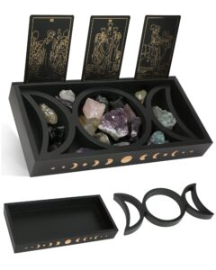 crystal tray for stones, triple moon crystal holder box, 3 tarot card stand for daily affirmation cards, wicca crystal display, detachable rocks, essential oil organizer, witch altar gift