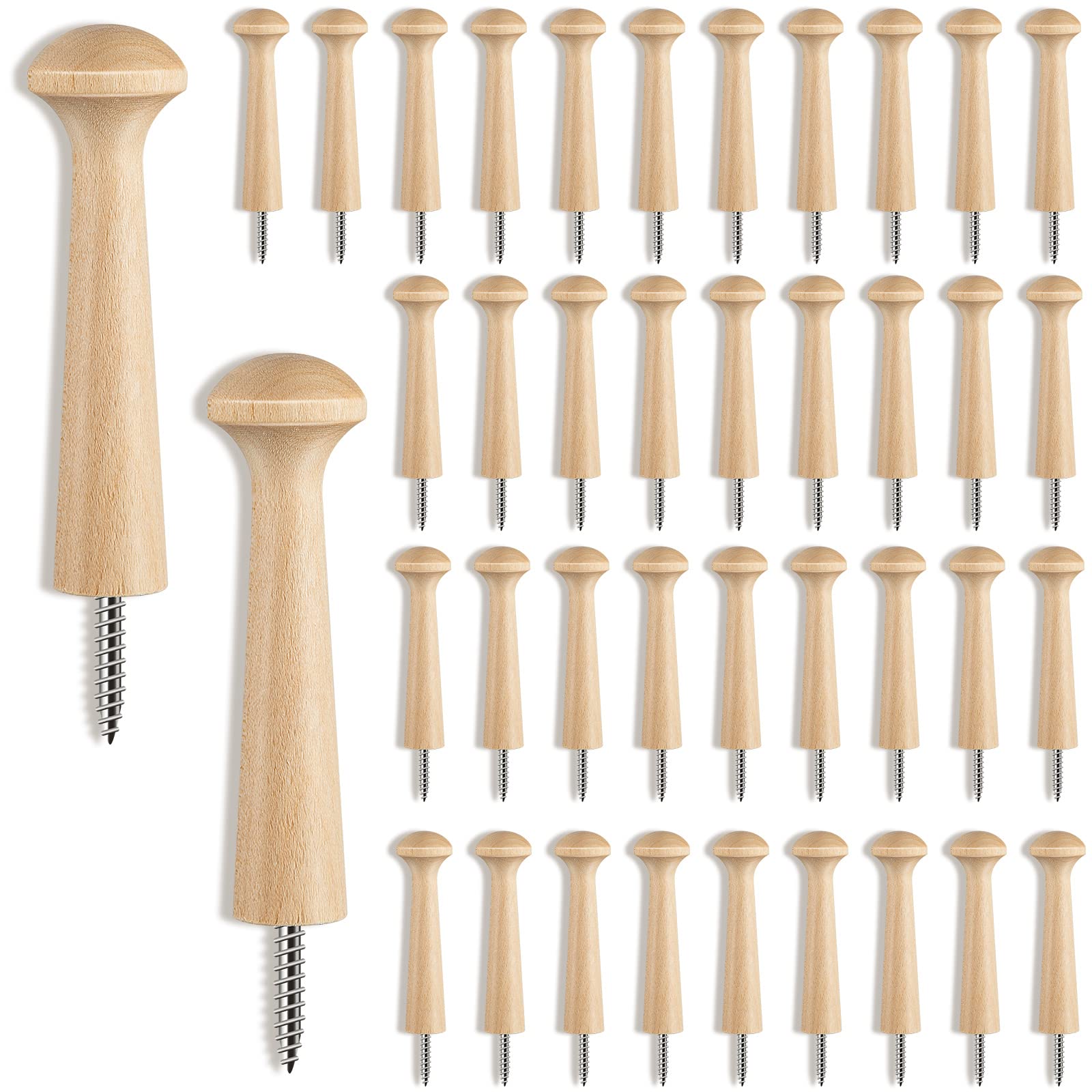 Jetec Wooden Shaker Peg Wood Screw-on Shaker Pegs 2.9 Inch Long Unfinished Wood Shaker Racks for Hanging Clothes Hats Towel and More DIY Paint Color (40 Pieces)