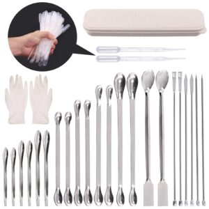 swpeet 74pcs stainless steel micro lab scoop spoon lab spatulas with 3ml plastic transfer pipettes kit, pill filler tamper tool micro spatula steel spoon reagent mixing spatula long sampling spoon