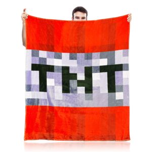 zhiend warm and cozy mining style cartoon flannel blanket, red pixelated tnt dynamite theme soft plush microfiber kids blanket for boys girls seasons birthday present (tnt)