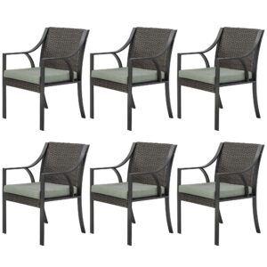 happatio outdoor wicker chair,all-weather wicker rattan patio dining chair with removable cushions,set of 6 for outdoor lawn garden backyard (green)