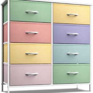 Sorbus Kids Dresser with 8 Drawers - Furniture Storage Chest Tower Unit for Bedroom, Hallway, Closet, Office Organization - Steel Frame, Wood Top, Tie-dye Fabric Bins (Pastel 1)