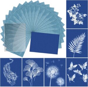 sun print paper kit cyanotype paper, 24 sheets cyanotype papers with 1 sheet acrylic panel, high sensitive nature sun/solar activated sun printing art paper for arts crafts diy project