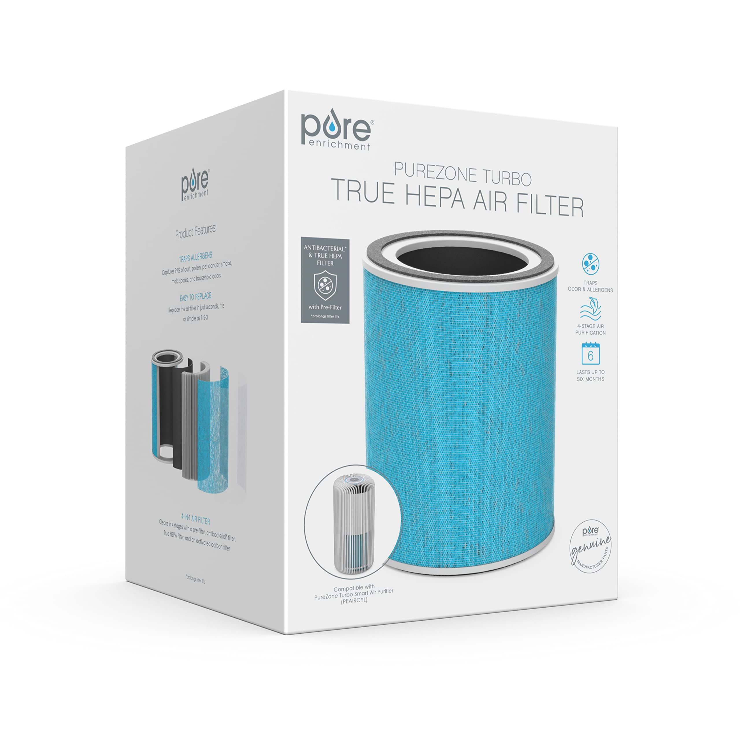 Pure Enrichment® Genuine 4-in-1 True HEPA Replacement Air Filter for the PureZone™ Turbo Air Purifier (PEAIRCYL)