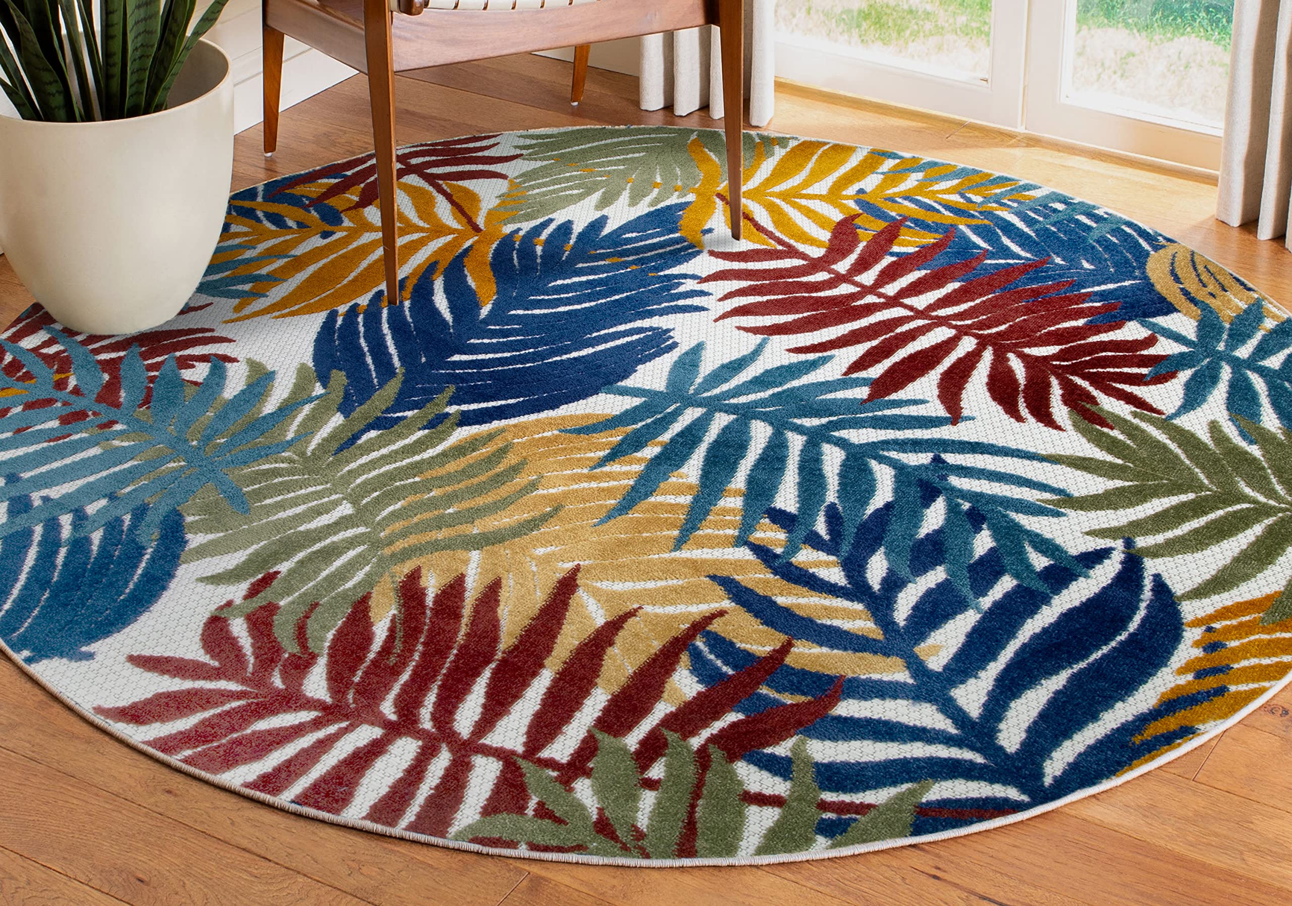 Leick Home 595207 Talipot Palm Indoor Outdoor Area Rug Round 5'3"