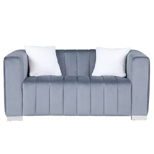 familymill 63'' modern premium velvet 2-seater couch/loveseat sofa with metal base legs and 2 pillows for living room/bedroom, blue grey