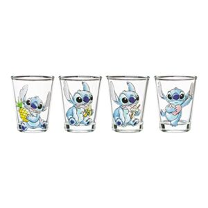 Silver Buffalo Lilo and Stitch Props 4-Pack Mini Glass Set, 1.5 Ounces