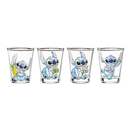 Silver Buffalo Lilo and Stitch Props 4-Pack Mini Glass Set, 1.5 Ounces