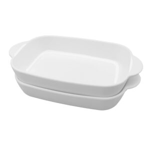 small ceramic baking dish pan, 9 x 6inches mini casserole dishes with handles, rectangular baking pans nonstick porcelain bakeware set dish set for oven cooking, 2-piece, white