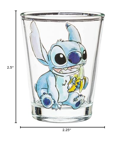 Silver Buffalo Lilo and Stitch Props 4-Pack Mini Glass Set, 1.5 Ounces