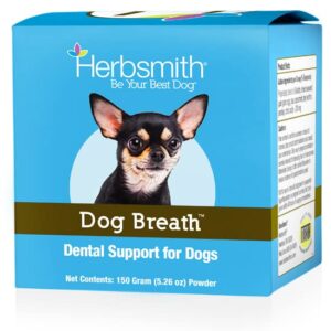 herbsmith dog breath - dog dental care solution - natural dog breath freshener that tackles tartar - dental powder for dogs - 150g powder