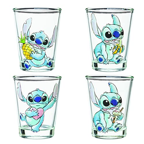 Silver Buffalo Lilo and Stitch Props 4-Pack Mini Glass Set, 1.5 Ounces