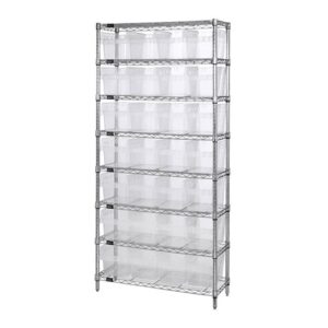 quantum storage systems wr8-814cl bin wire shelving system, carbon steel, chrome with clear bins