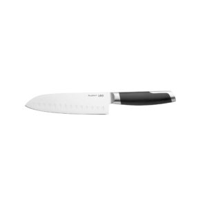 berghoff graphite santoku knife 7", stainless steel sharp wide blade, soft-touch handle, cutting slicing chopping fruit vegetable fish meat, well balanced