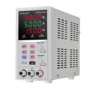 hyelec dc power supply,50v 6a 150w switching regulated bench power supply with memory, 4-digit led display, 110v input voltage, 5v2a usb interface, coarse and fine adjustments