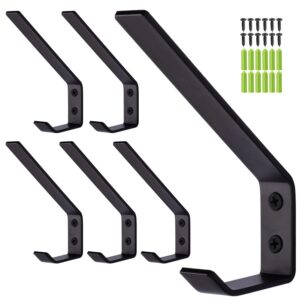 6 pack black coat hooks wall mounted,stainless steel wall hooks heavy duty,decorative hooks for hanging coats,towels with metal screws, double coat hanger,entryway hooks