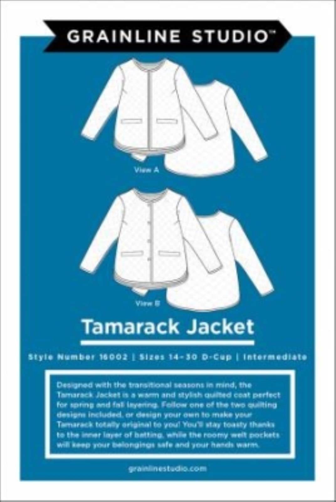 Grainline Studio LLC Tamarack Jacket 14-30 GS16002-1430 Pattern,Blue