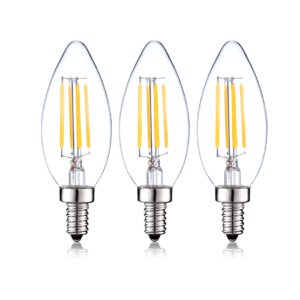 shuwdkar 12 volt led candelabra bulbs e12 light bulb 40 watt replacement soft white 3000k, low voltage 12v 24v candelabra light bulbs for rv, 3 pack