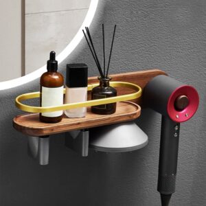 hair dryer stand holder for dyson supersonic, magnetic hair dryer display rack wood bathroom wall mounted organizer (c)