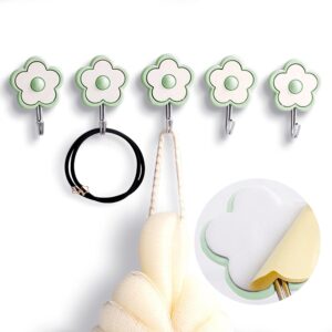 lilybeauty [5 pack] cute floret utility hooks heavy duty up to 5 pounds, waterproof and oil proof. hanging key. stick on wall kitchen bathroom ceiling or office windows hangers-green