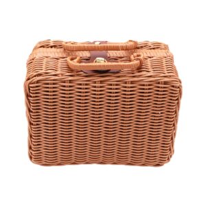 msuiint rattan storage basket, retro wicker suitcase, willow handwoven receiving bins with handles, straw seaweed makeup organizer, vintage crossbody bags container womens handbag, 8.7x6.7x4.3 inch